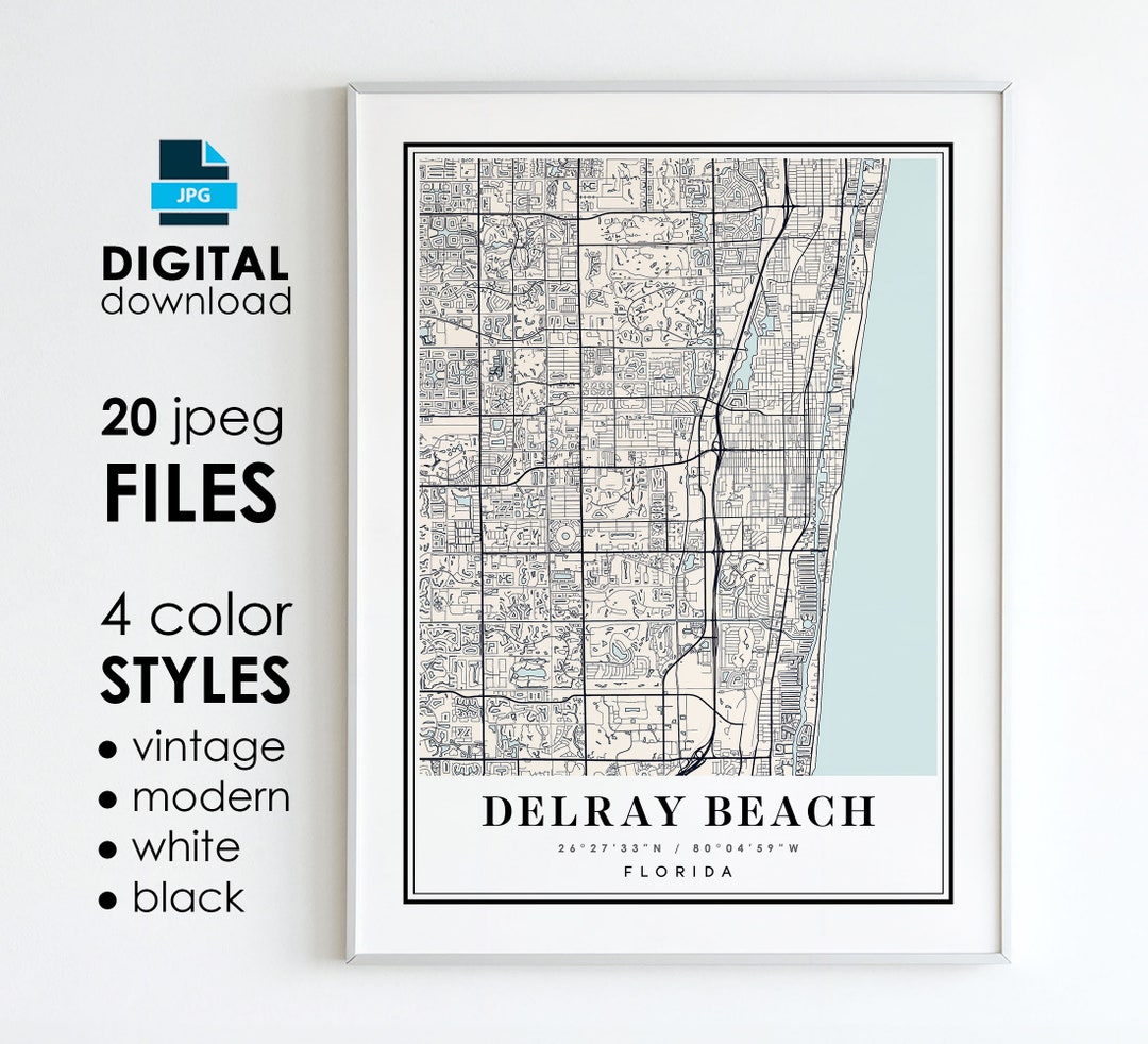 DELRAY BEACH FL Map - Printable Digital Art - Delray Beach Florida City ...