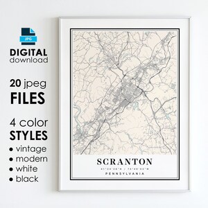 SCRANTON PA Map Printable Digital Art Scranton Pennsylvania City Poster ...