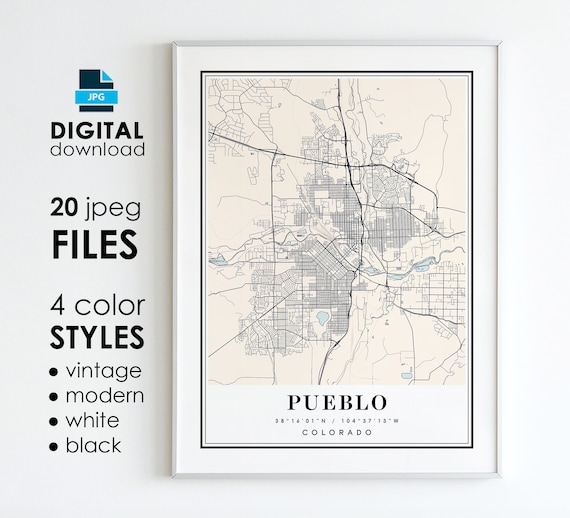 Pueblo Colorado Street Map Historic Map Pueblo, CO 1890 | World