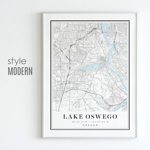 Lake Oswego Oregon Map Art Print: Modern, Vintage Styles (digital ...