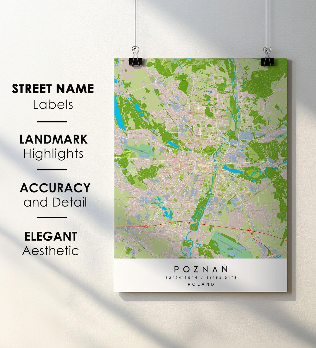 Poznań Poland City Map Print With Street Names (digital Download) - Etsy