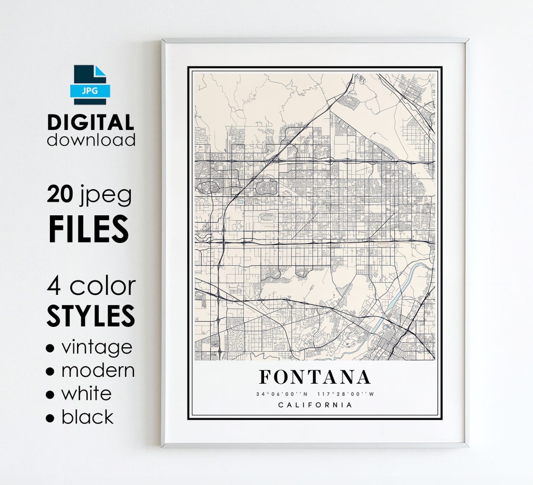 FONTANA CA Map Printable Digital Art Fontana California City Poster Map ...