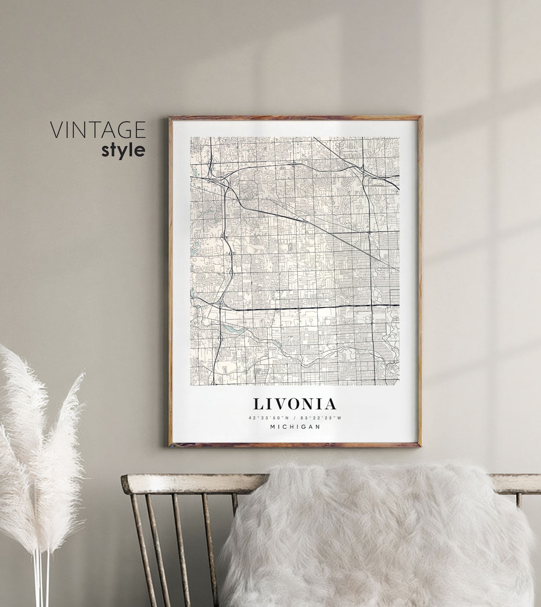 Livonia Michigan MI Map, Livonia City Map, Livonia Print, Livonia ...