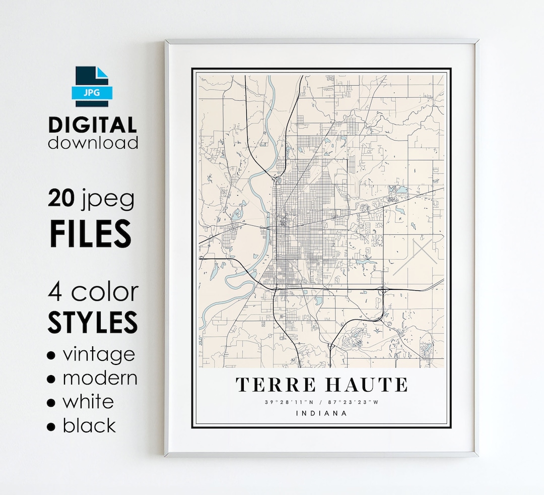 TERRE HAUTE IN Map Printable Digital Art Terre Haute Indiana City ...