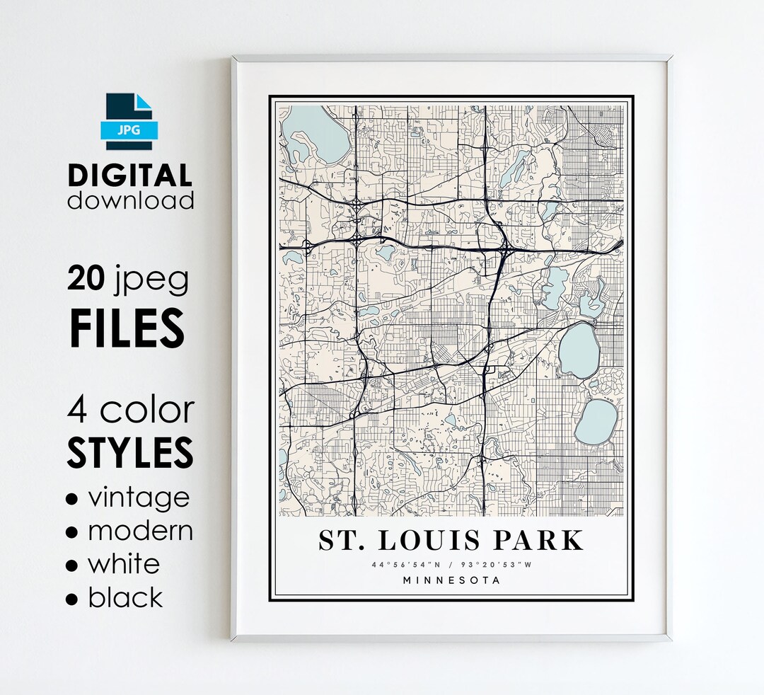 St Louis Park Minnesota Map Art Print: City Poster (digital Download ...
