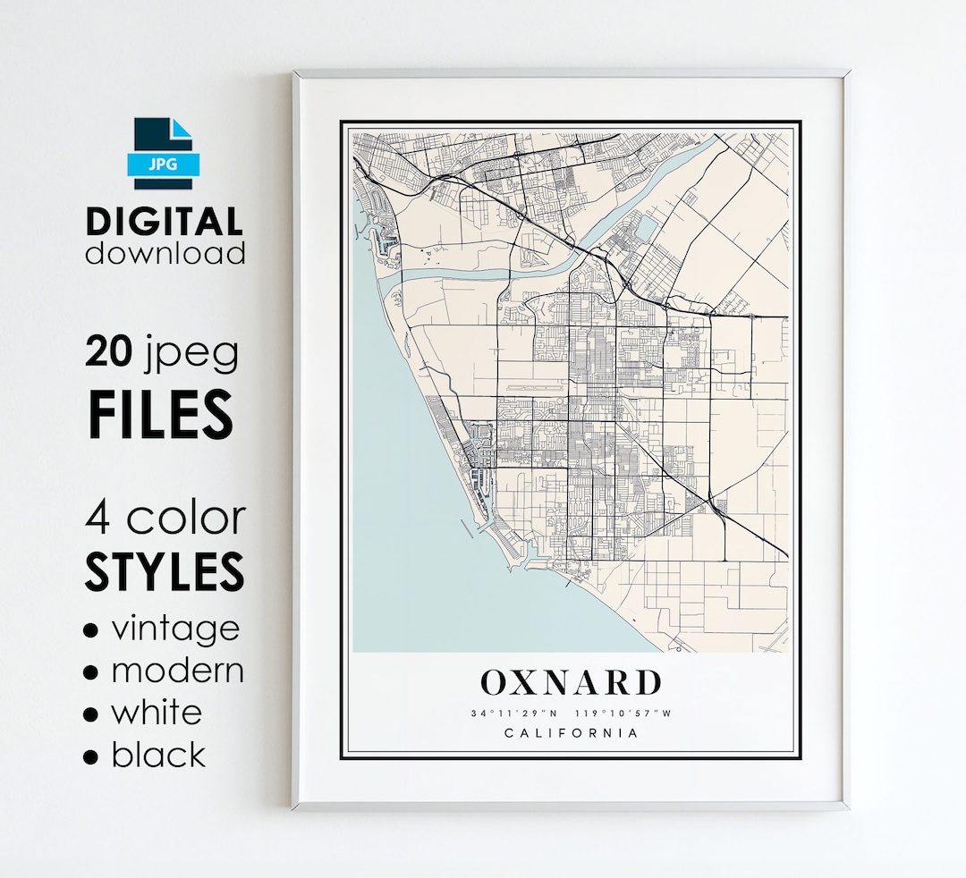 OXNARD CA Map - Printable Digital Art - Oxnard California City Poster ...