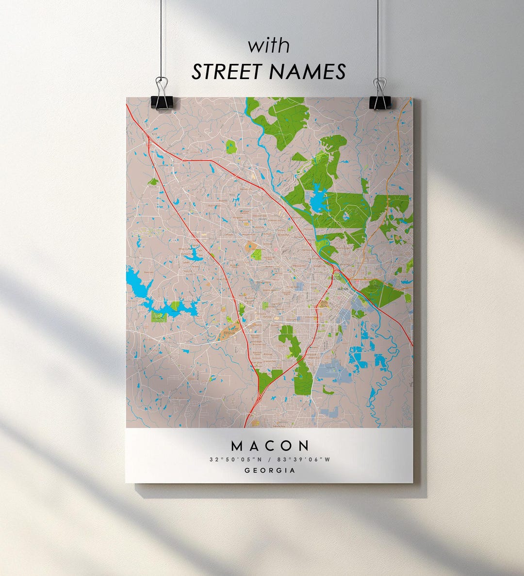 Macon GA City Map Art Print: Detailed Street Map (digital Download) - Etsy