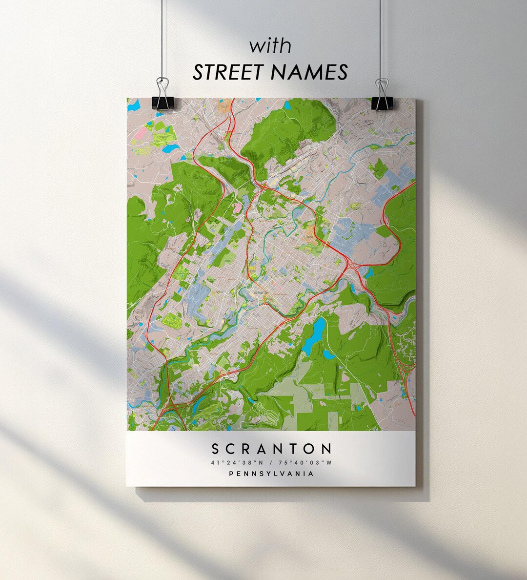 Scranton PA City Map Print: Detailed Street Names (digital Download) - Etsy