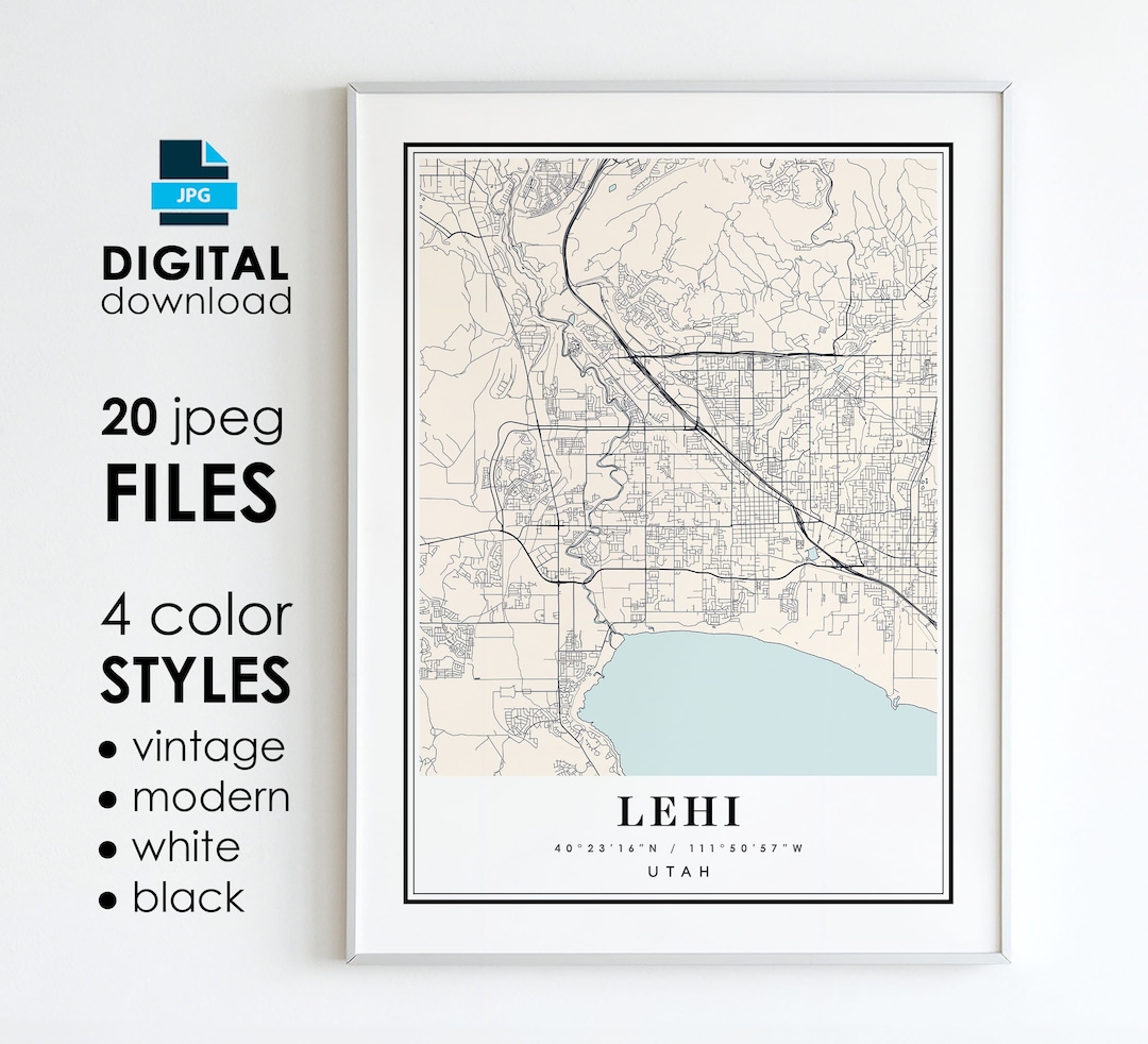 LEHI UT Map - Printable Digital Art - Lehi Utah City Poster Map ...