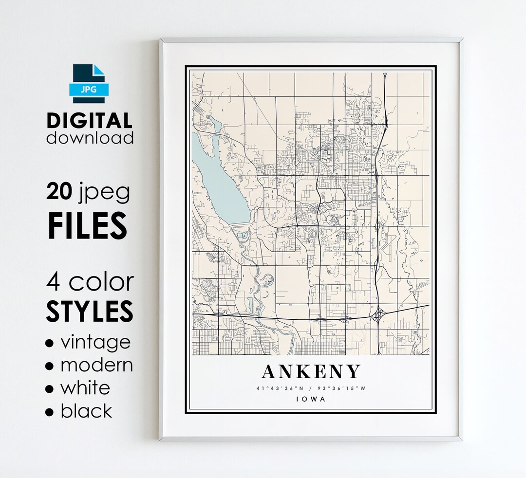 ANKENY IA Map - Printable Digital Art - Ankeny Iowa City Poster Map ...