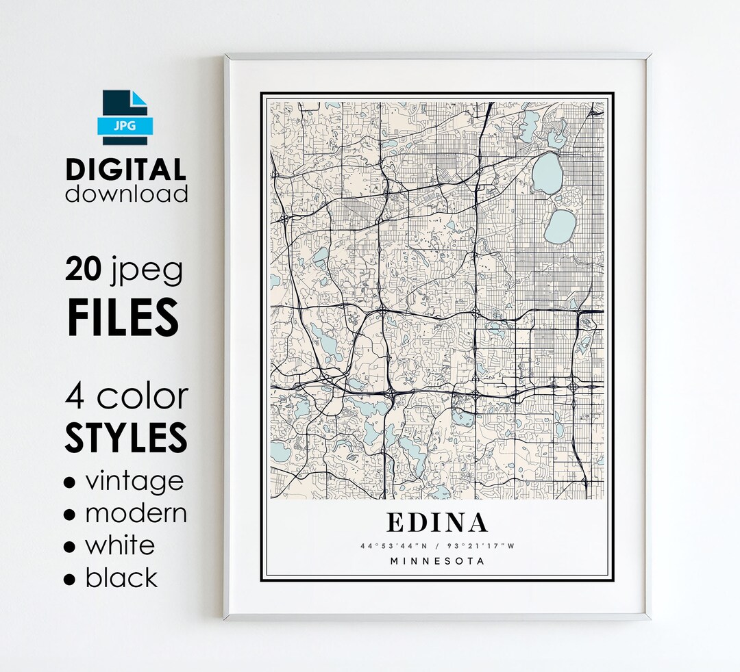 EDINA MN Map Printable Digital Art Edina Minnesota City Poster Map ...
