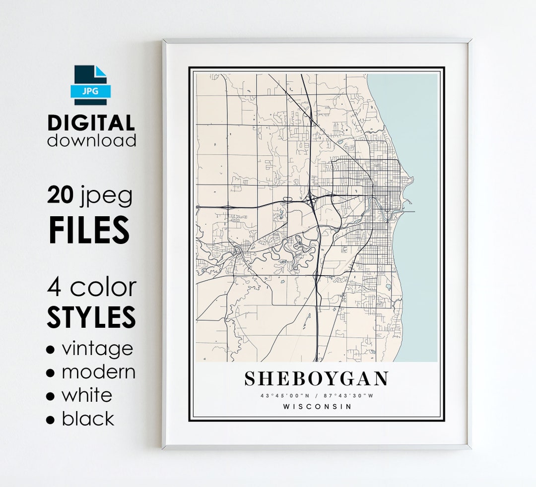 Sheboygan Wisconsin Map Art Print: City Poster (digital Download) - Etsy