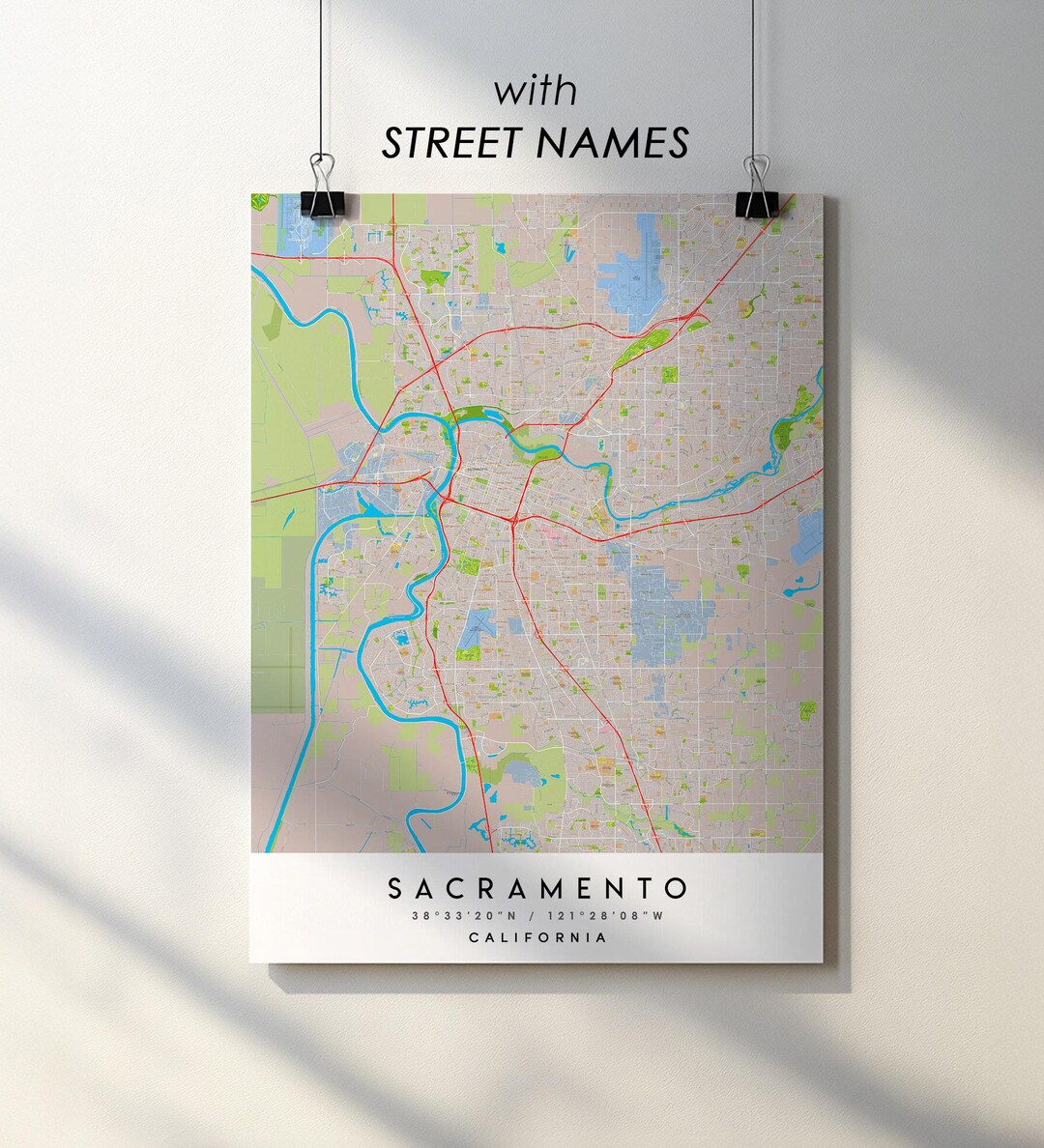 Sacramento City Map Print: Detailed Street Art (digital Download) - Etsy