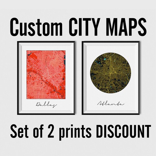 City Maps Custom City Maps Set of 2 City Maps Multiprint - Etsy