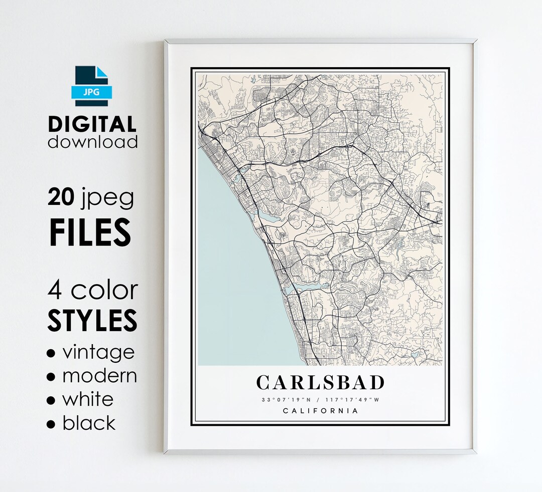 CARLSBAD CA Map - Printable Digital Art - Carlsbad California City ...