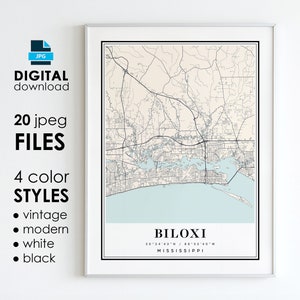 Biloxi Mississippi Map Art Print: City Poster (digital Download) - Etsy