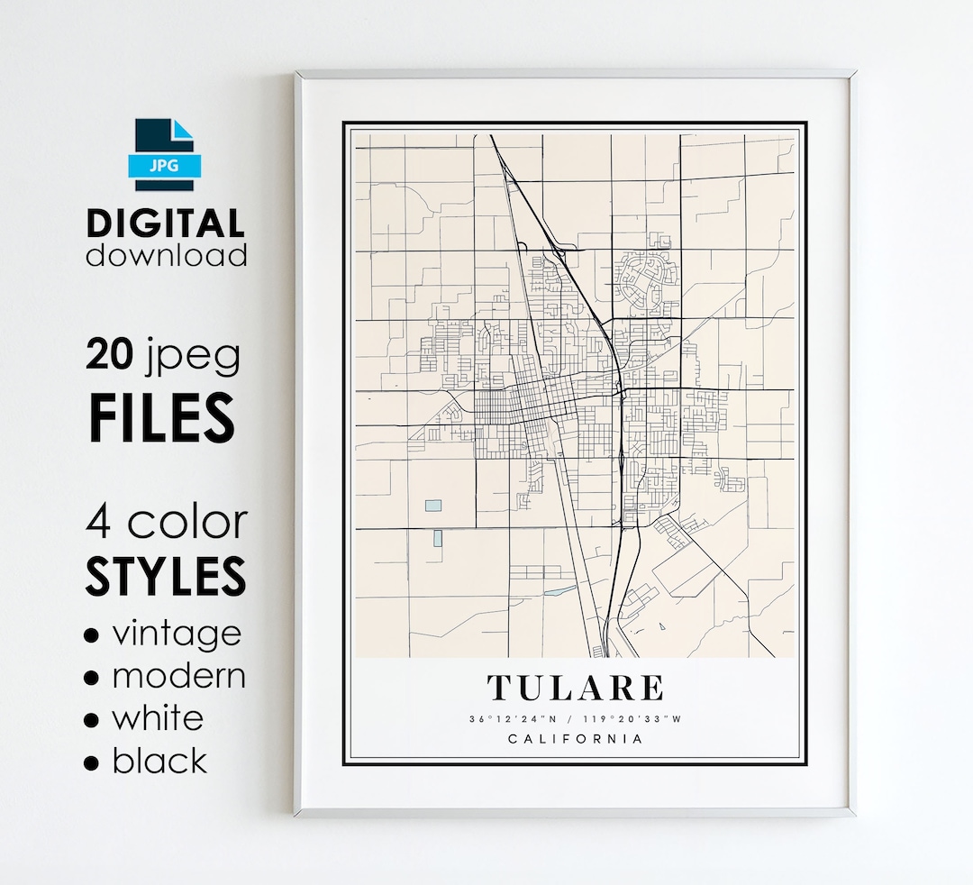 TULARE CA Map Printable Digital Art Tulare California City Poster Map ...