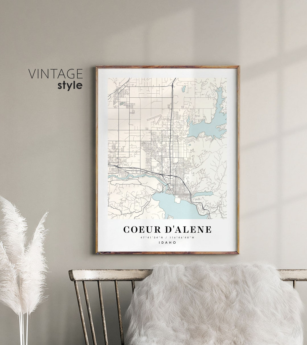 Coeur D'alene Idaho ID Map Coeur D'alene City Map - Etsy
