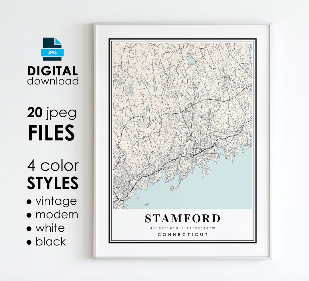 STAMFORD CT Map Printable Digital Art Stamford Connecticut City Poster ...
