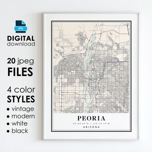 PEORIA AZ Map Printable Digital Art Peoria Arizona City Poster Map ...