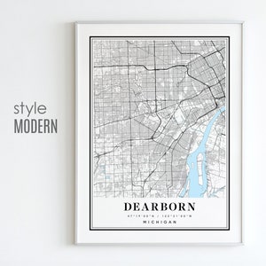 DEARBORN MI Map Printable Digital Art Dearborn Michigan City Poster Map ...