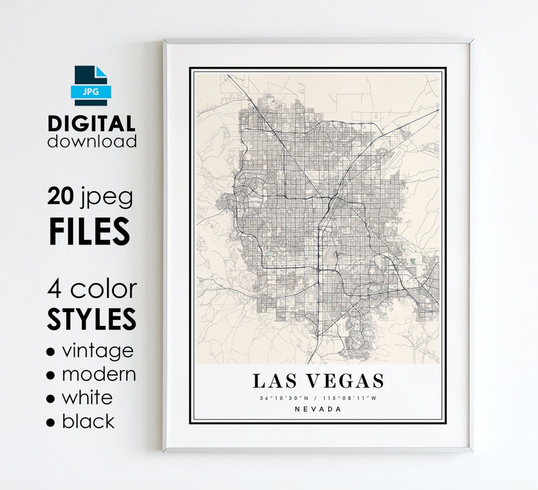 LAS VEGAS NV Map Printable Digital Art Las Vegas Nevada City Poster Map ...