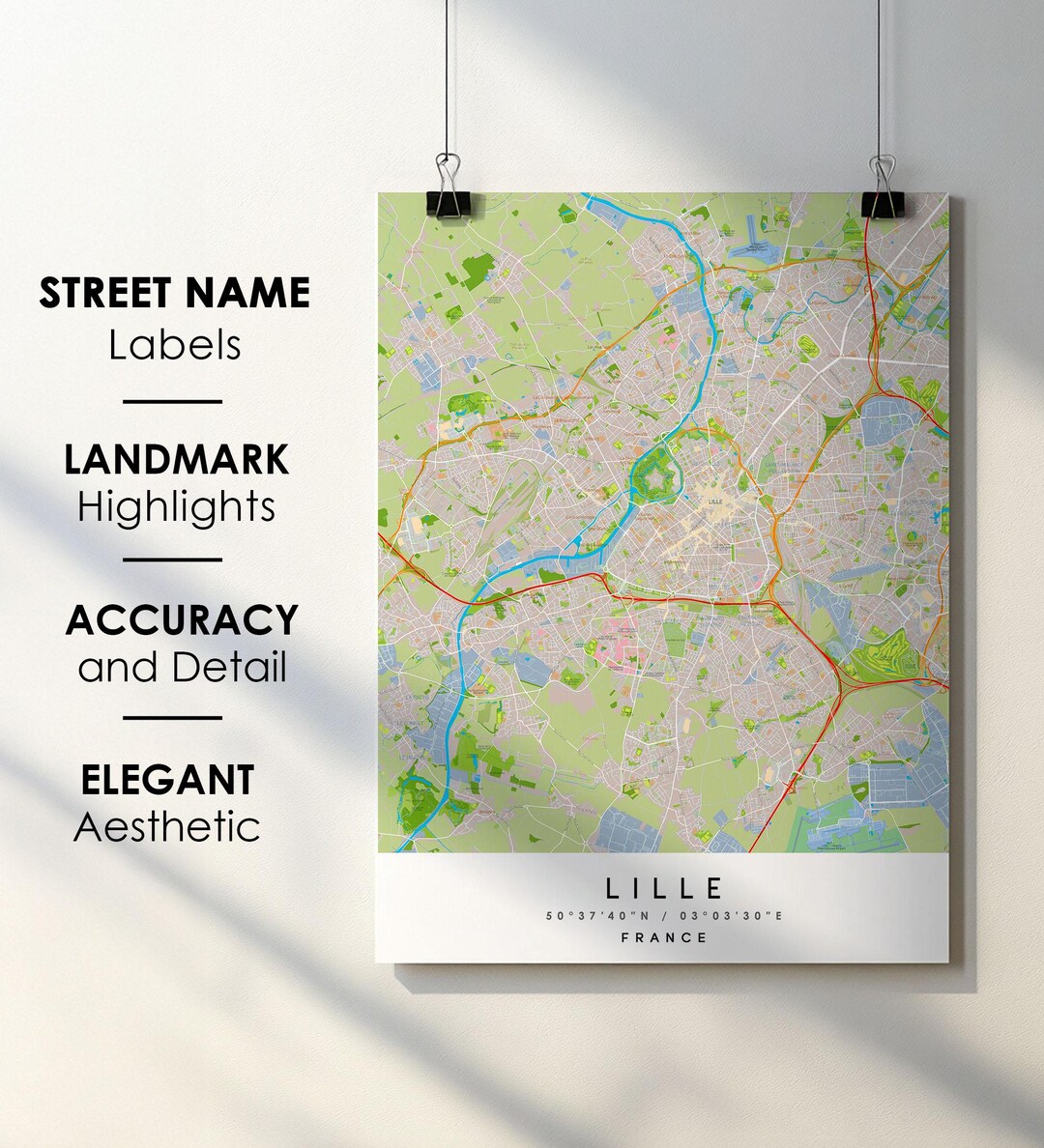 Lille France City Map Art Print: Detailed Street Map (digital Download ...