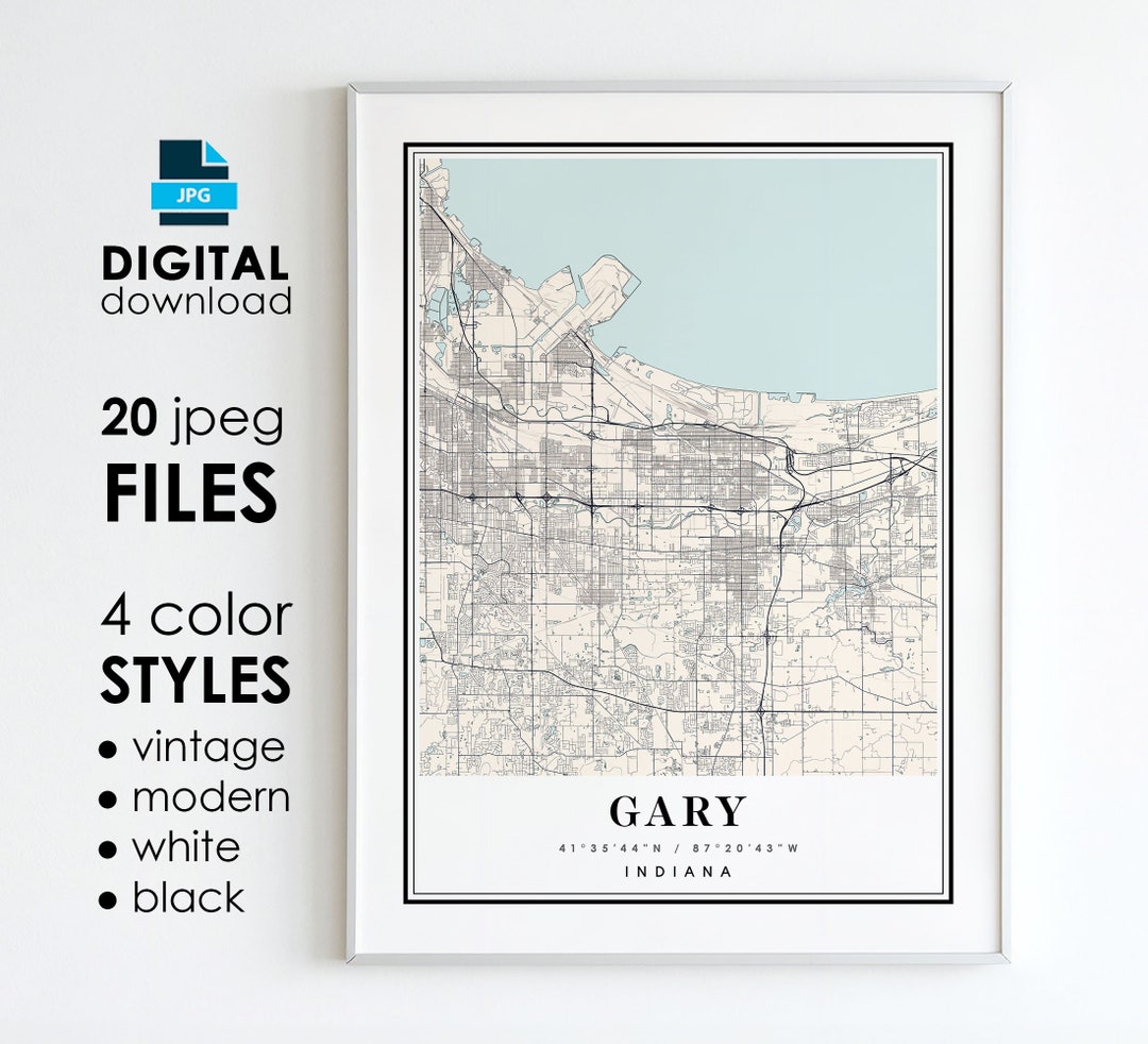 GARY IN Map Printable Digital Art Gary Indiana City Poster Map Digital ...