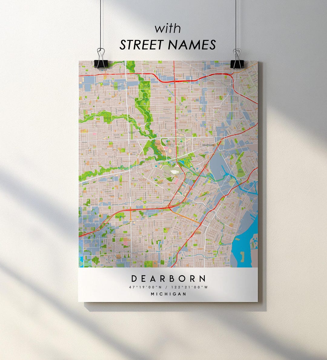 Dearborn Michigan City Map Art Print With Street Names (digital ...