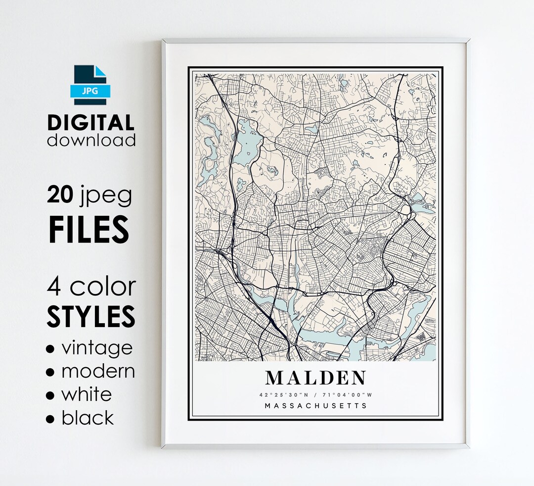 MALDEN MA Map Printable Digital Art Malden Massachusetts City Poster ...