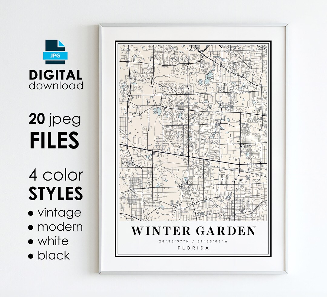 WINTER GARDEN FL Map - Printable Digital Art - Winter Garden Florida ...