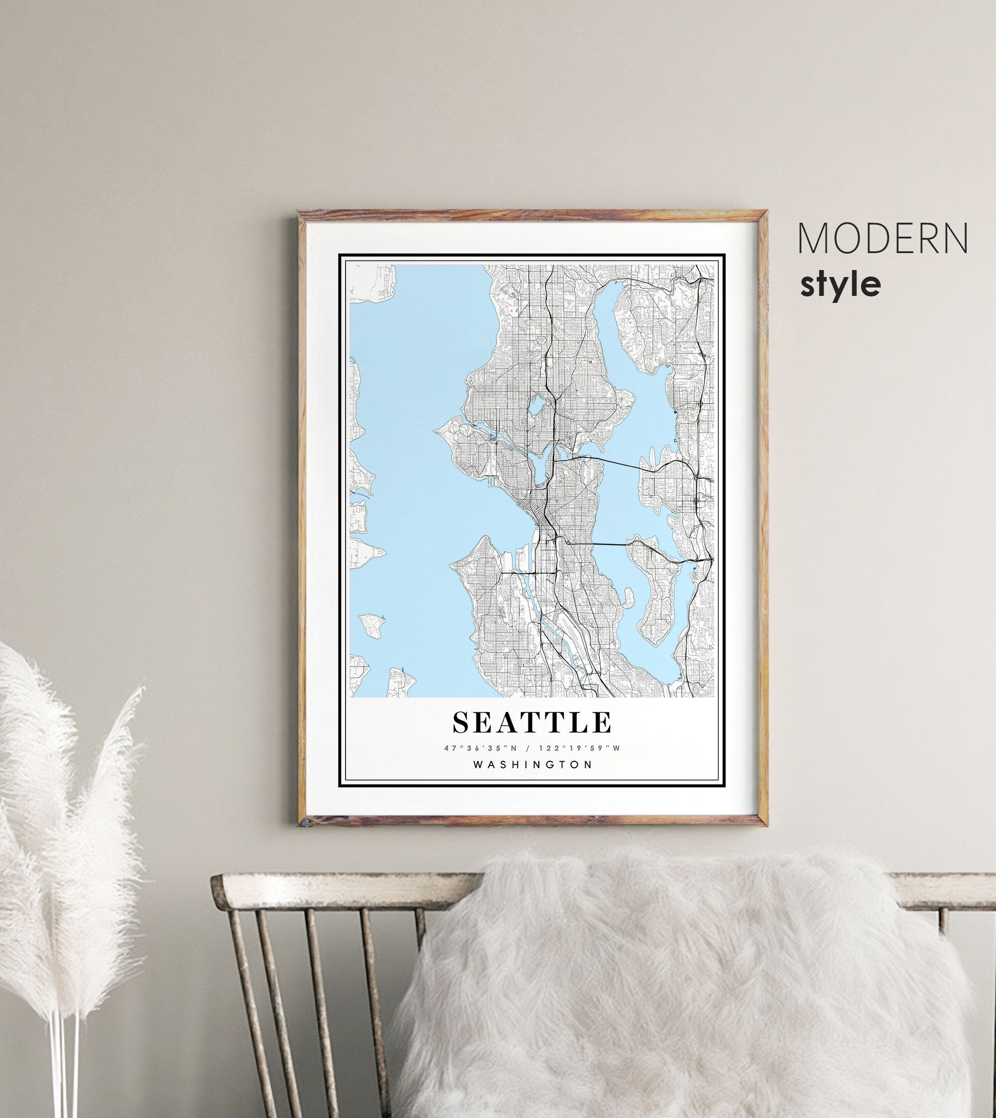 SEATTLE Map Seattle Washington City Map Seattle WA Print - Etsy