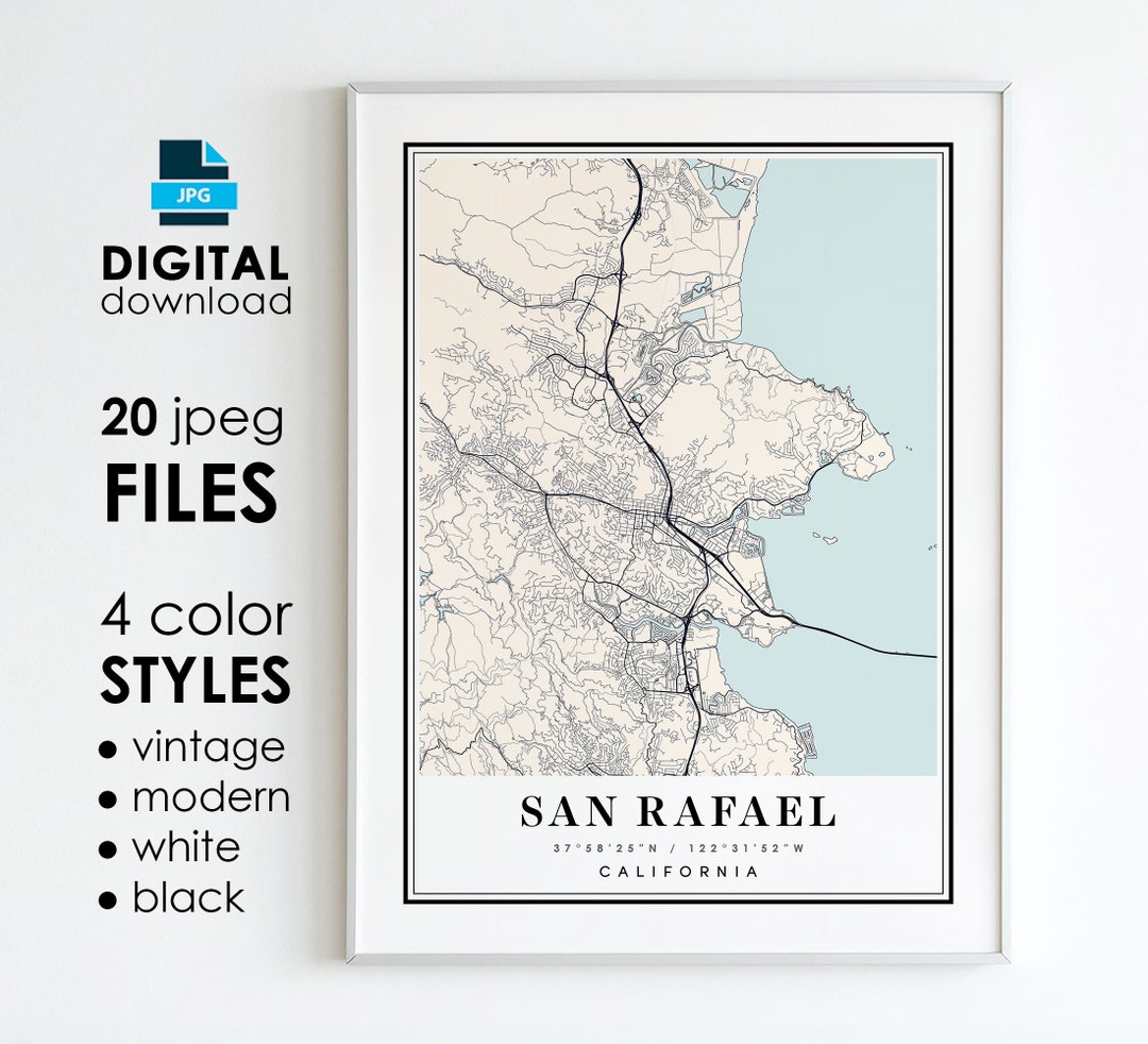 Mapa de SAN RAFAEL CA Arte digital imprimible Mapa de carteles de la ...