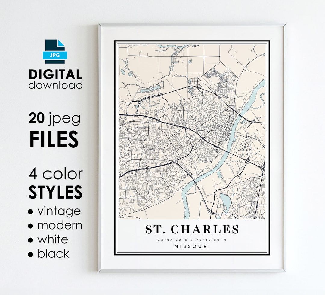 ST CHARLES MO Map - Printable Digital Art - St Charles Missouri City ...