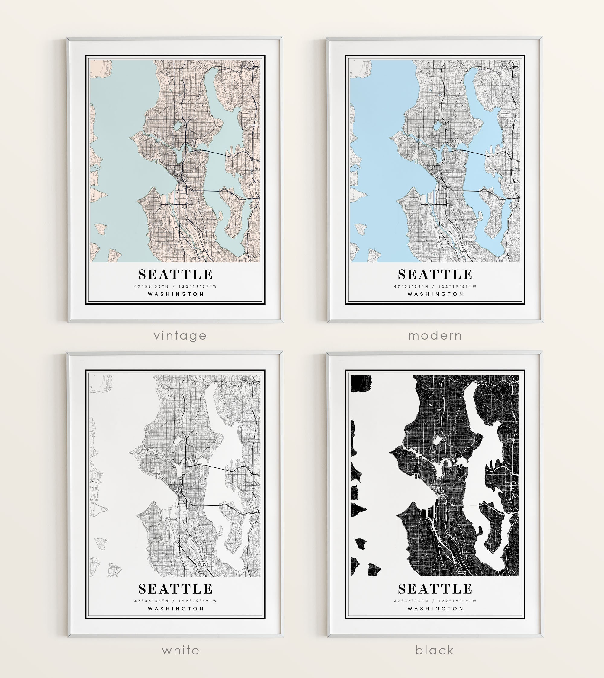SEATTLE Map Seattle Washington City Map Seattle WA Print - Etsy