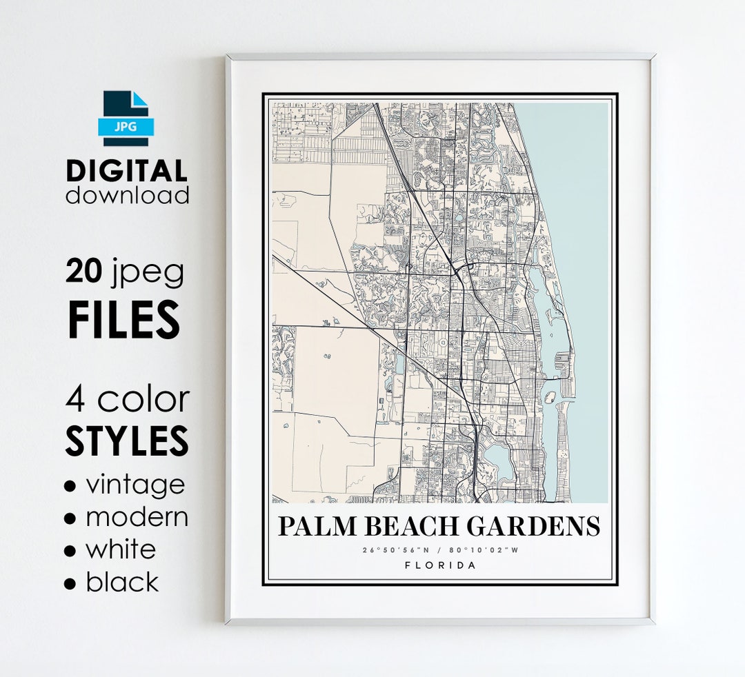 Palm Beach Gardens Map Art Print: Florida City Poster (digital Download) - Etsy