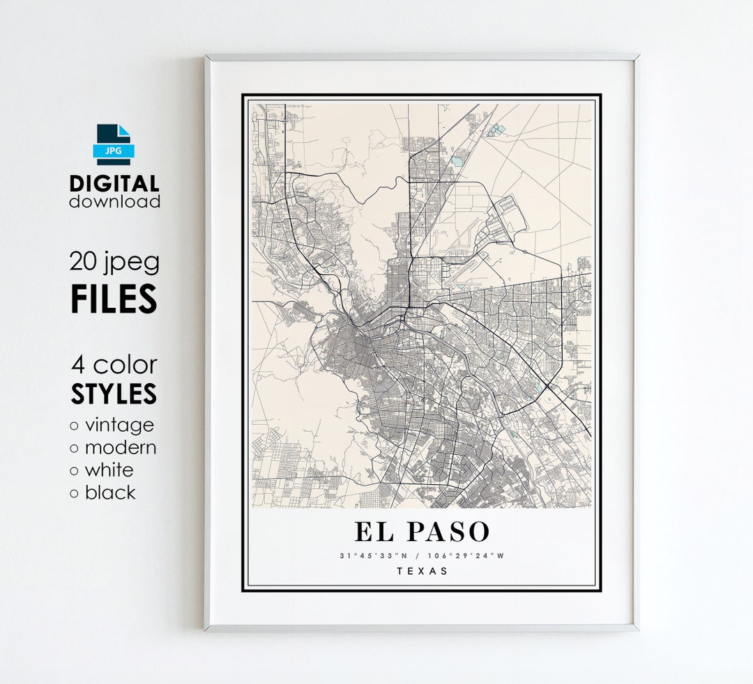 EL PASO TX Map Printable Digital Art El Paso Texas City Poster Map ...