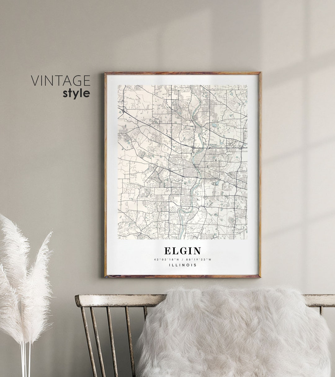 Elgin Illinois IL Map, Elgin City Map, Elgin Print, Elgin Poster Map ...
