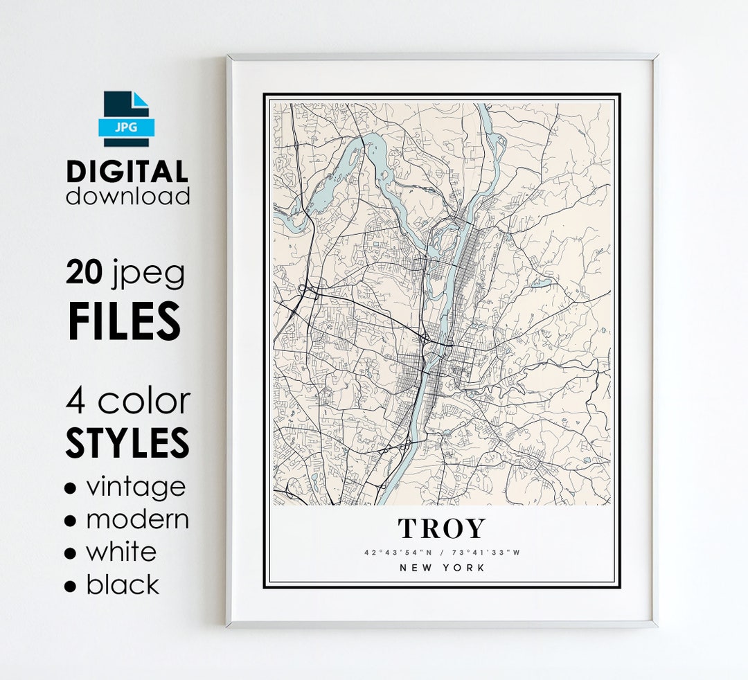 TROY NY Map Printable Digital Art Troy New York City Poster Map Digital ...