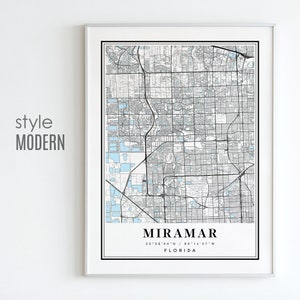 MIRAMAR FL Map - Printable Digital Art - Miramar Florida City Poster ...