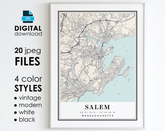 Salem, Massachusetts Map - Etsy