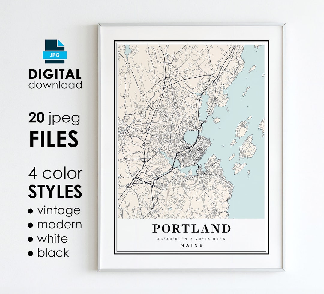 PORTLAND ME Map Printable Digital Art Portland Maine City Poster Map ...