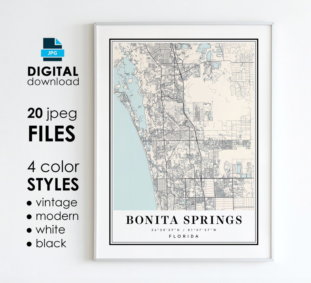 Bonita Springs Florida Map Art Print: Modern, Vintage Styles (digital ...