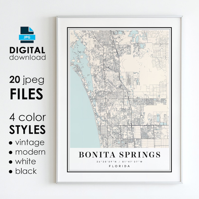 Map of Bonita Springs Florida - Etsy