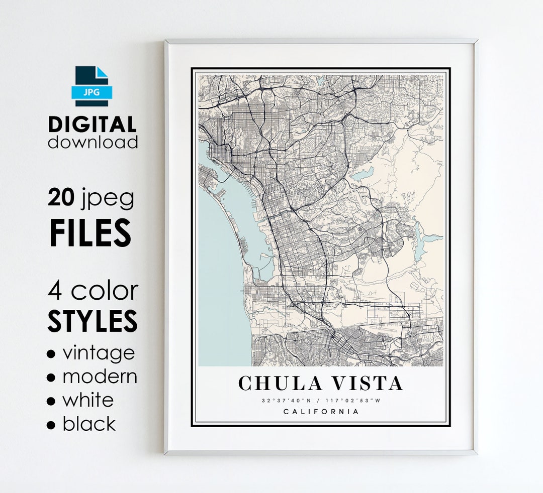 CHULA VISTA CA Map Printable Digital Art Chula Vista California City ...