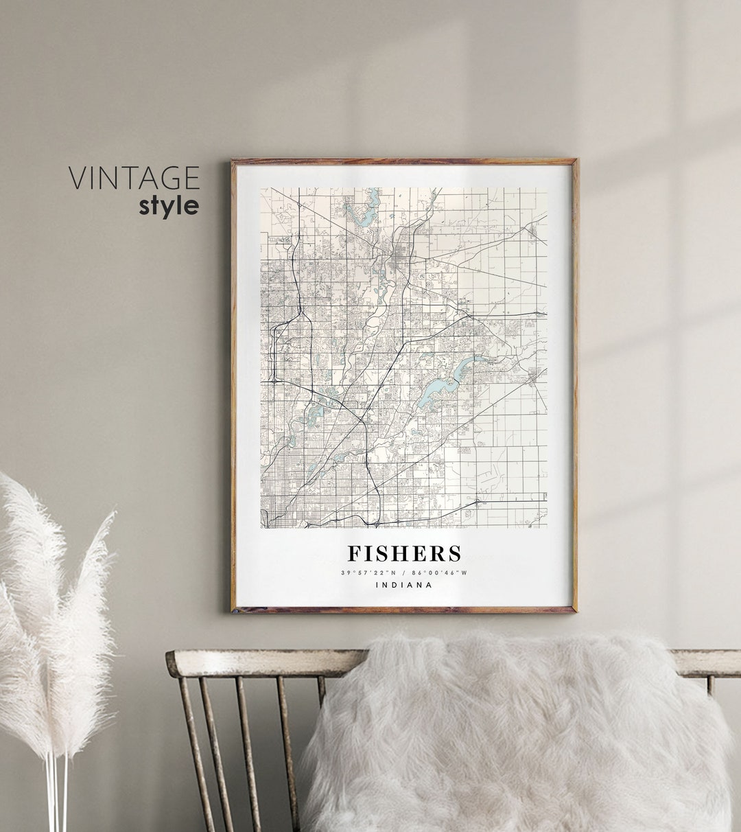 Fishers Indiana IN Map, Fishers City Map, Fishers Print, Fishers Poster ...