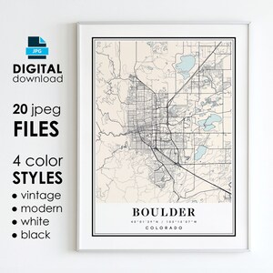 BOULDER CO Map Printable Digital Art Boulder Colorado City Poster Map ...