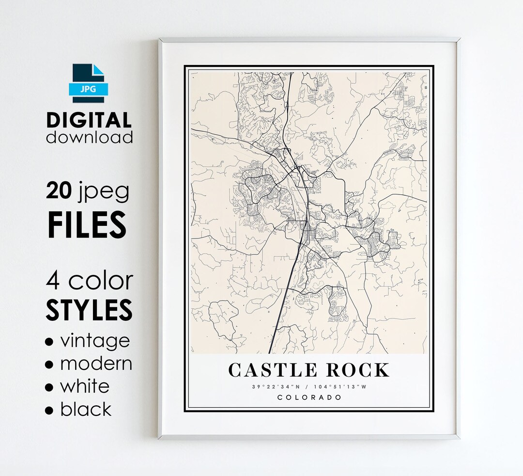 CASTLE ROCK CO Map Printable Digital Art Castle Rock Colorado City ...