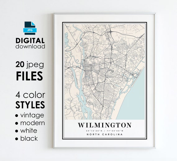 Printable Map Of Wilmington Nc Amazon.com: Wilmington Map Wall Art