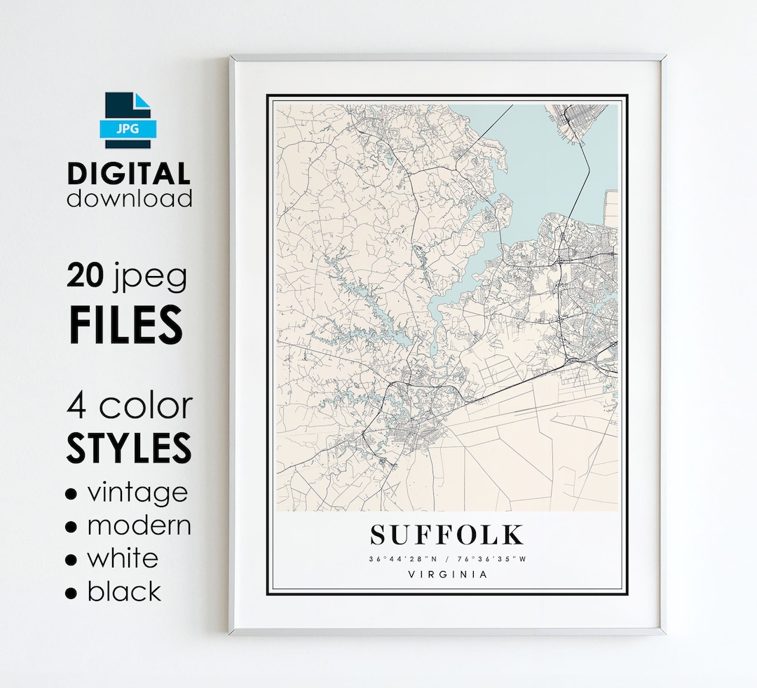 SUFFOLK VA Map Printable Digital Art Suffolk Virginia City Poster Map ...